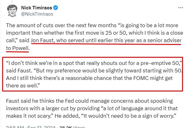 Wall Street Journal Fed watcher asks on FOMC rate cut next week - Start small or big ...